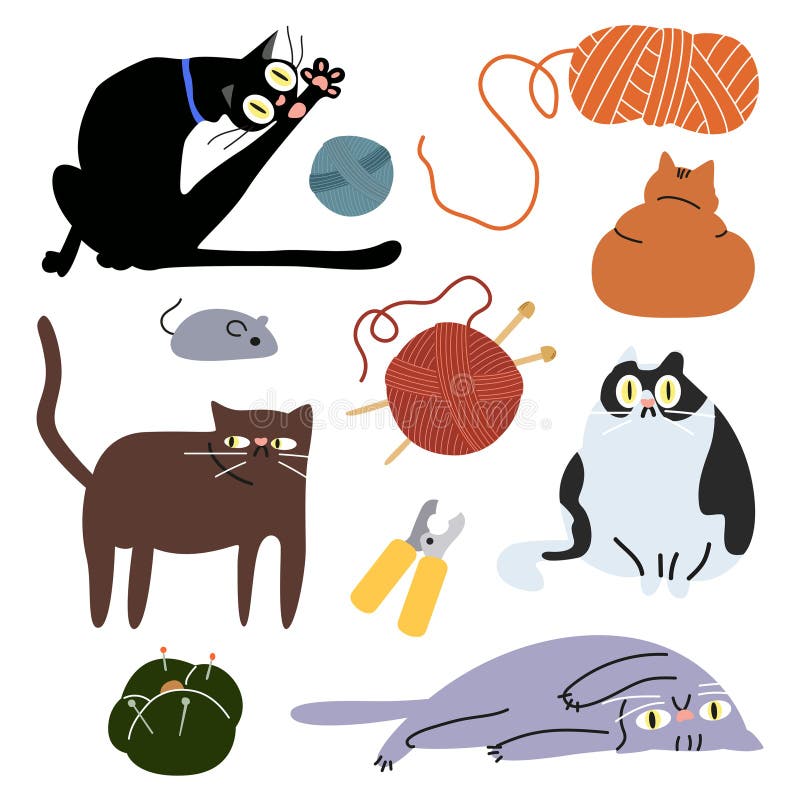 Cartoon Cute Cats Character Collection in Various Poses. Different ...