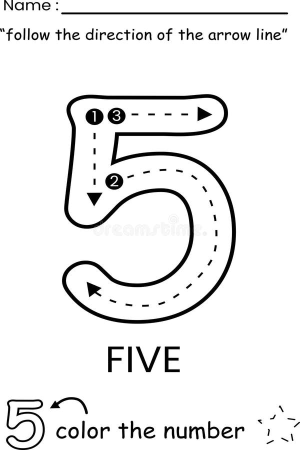 Number Tracing and Coloring Worksheet for Kids Stock Vector ...