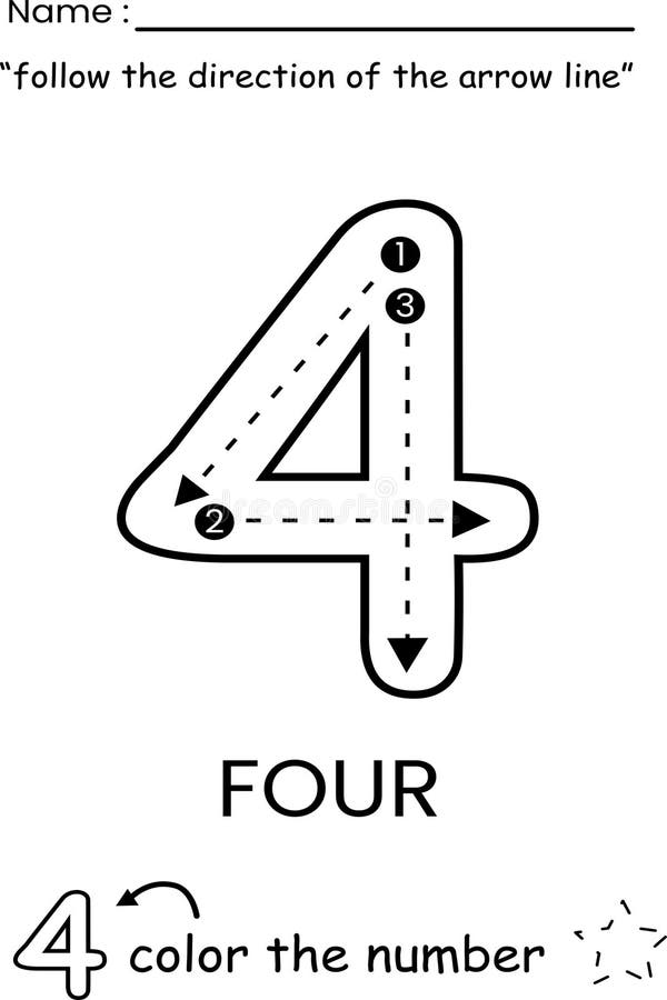 Number Tracing and Coloring Worksheet for Kids Stock Vector ...