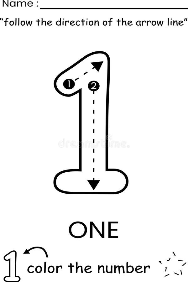 Number Tracing and Coloring Worksheet for Kids Stock Vector ...