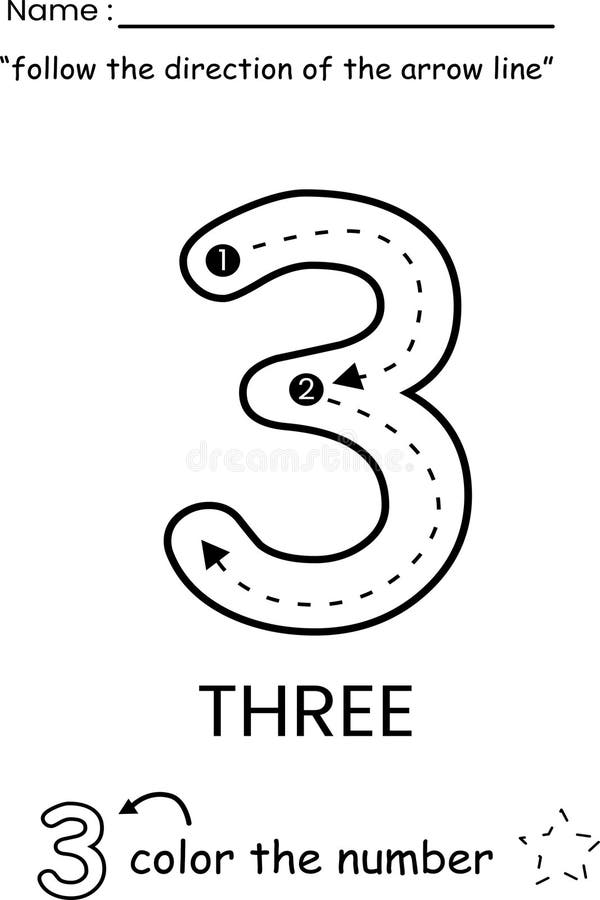 Number Tracing and Coloring Worksheet for Kids Stock Illustration ...