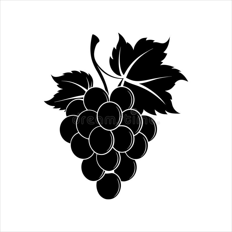 Black and White Grape Cluster Silhouette Vector Illustration Stock ...