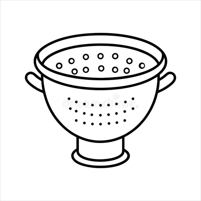 Simple Kitchen Colander Icon in Line Art Style Stock Illustration ...