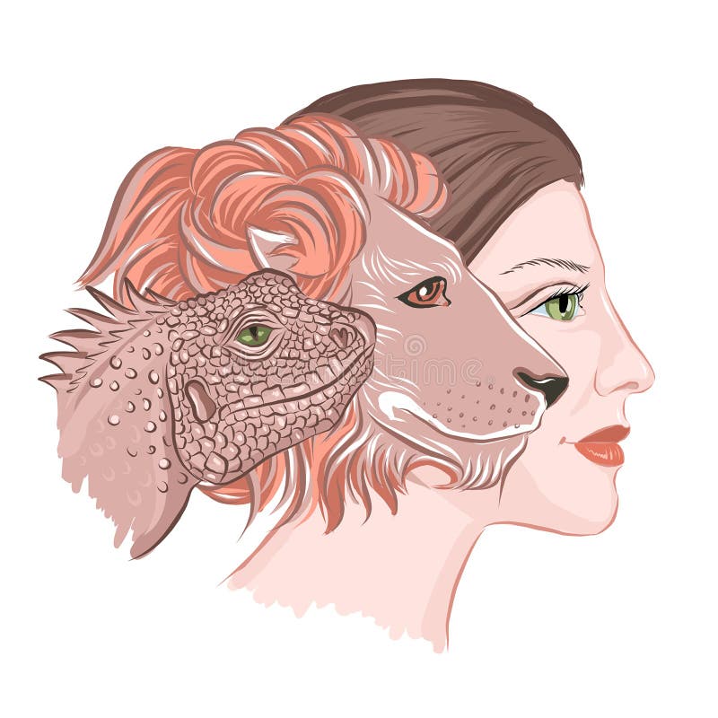 Maclean S Triune Brain. Colorful Illustration with Allegories. Head of ...