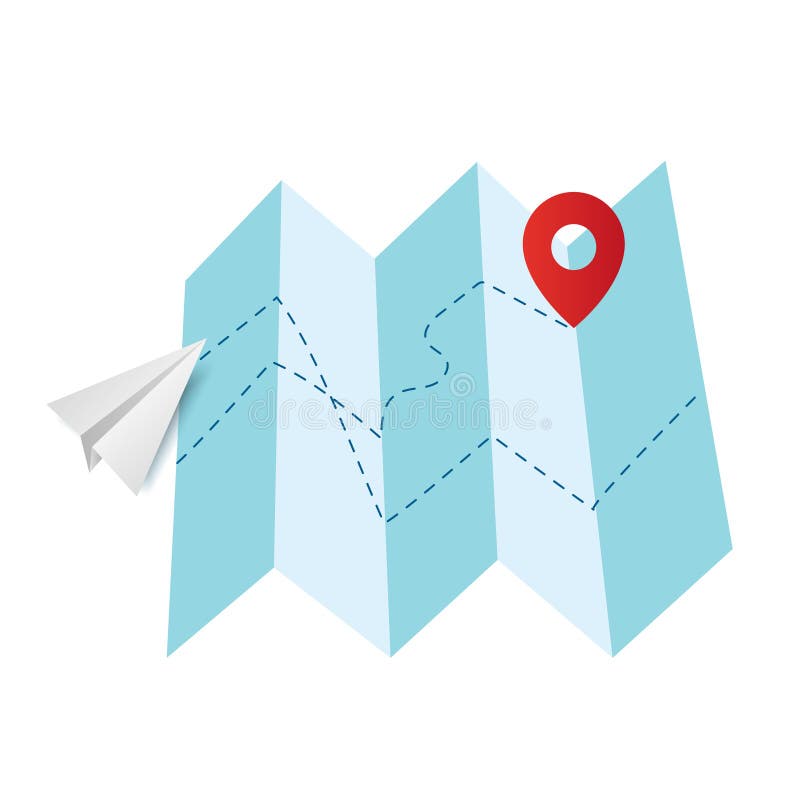 Map with GPS Pin with Paper Airplane. Navigation and Direction. Travel ...