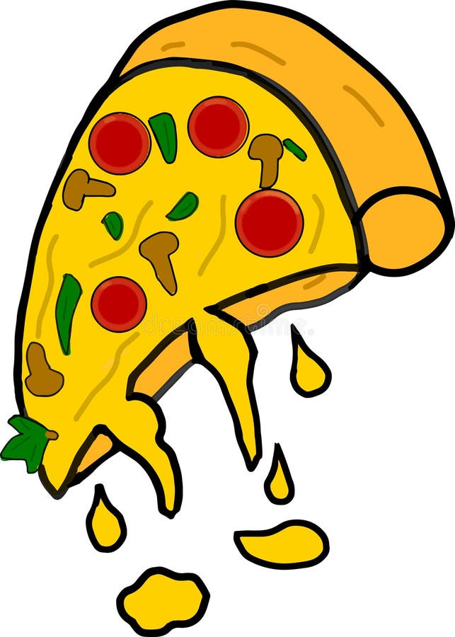 Cartoon-style Illustration of a Pizza Slice with Melting Cheese. Stock ...