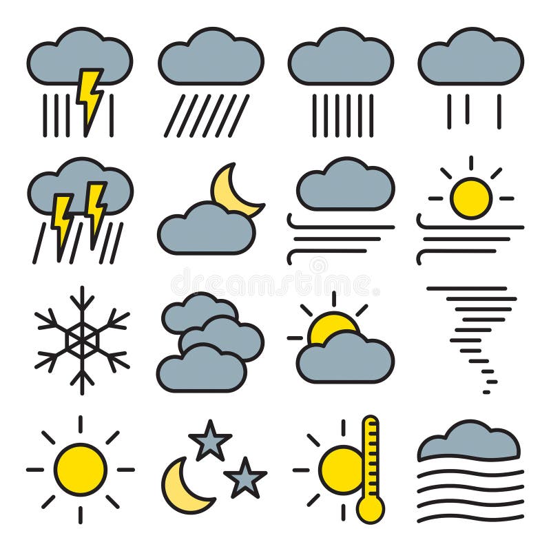 Weather Related Icons in Color Stock Illustration - Illustration of ...