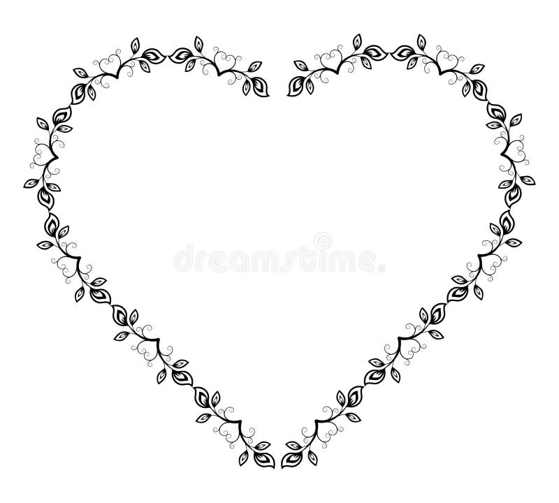 Romantic Floral Elements and Hearts Shaped into a Heart Wreath Stock ...