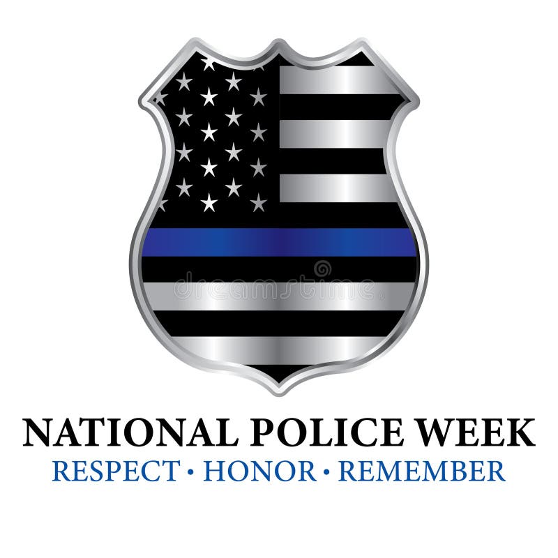 National Police Week Silver Badge with Flag Inset Blue Stripe Stock ...