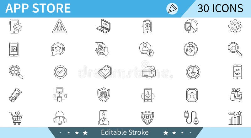 App Store Icons Mobile, Security, Shopping, and More Stock Illustration ...