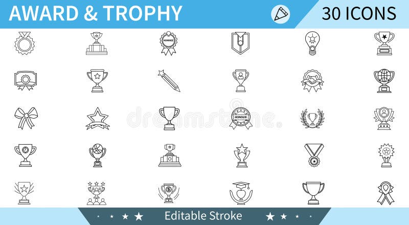 Award and Trophy Icons 30 Editable Stroke Vector Line Art Stock ...