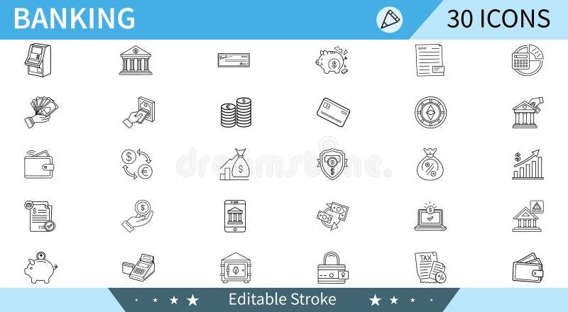 Banking Icons Finance, Money, Transactions, and Investments Stock ...