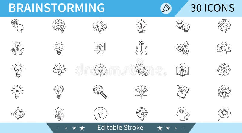 Brainstorming Icons Creative Ideas, Innovation, and Solutions Stock ...