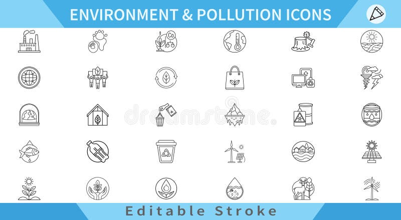 Environment Pollution Icons Editable Stroke Line Art Graphics Stock ...