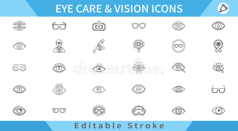 Eye Care Vision Icons Editable Stroke Medical Ophthalmology Set Stock ...