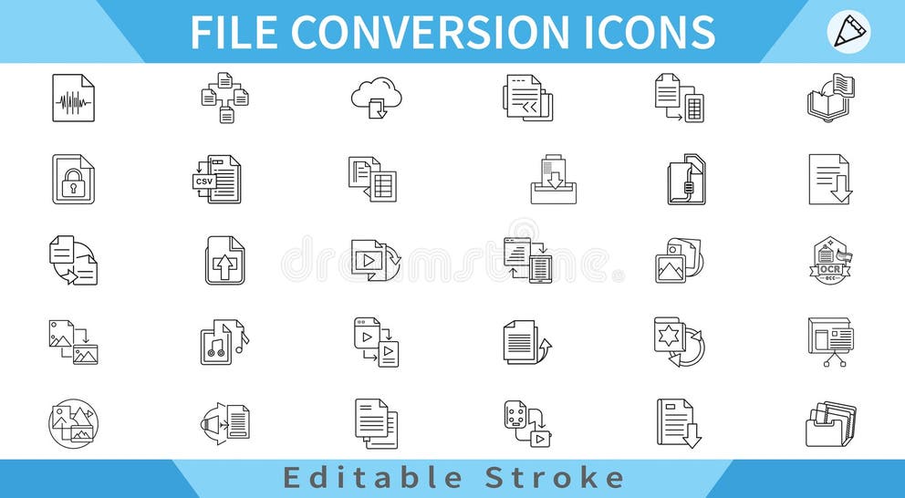 Editable File Conversion Icons Format, Cloud, Document, Data Transfer ...