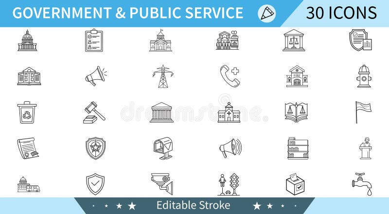 Government Public Service Icons Editable Line Art Graphics Stock ...