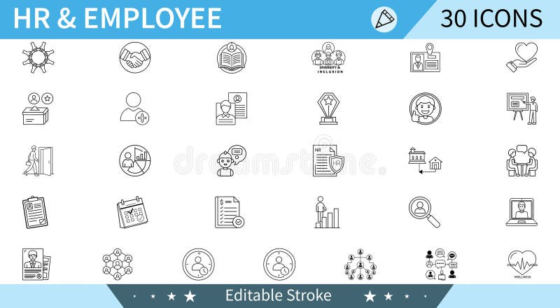 HR Employee Management Icons Diversity, Inclusion, Wellness, 30 ...