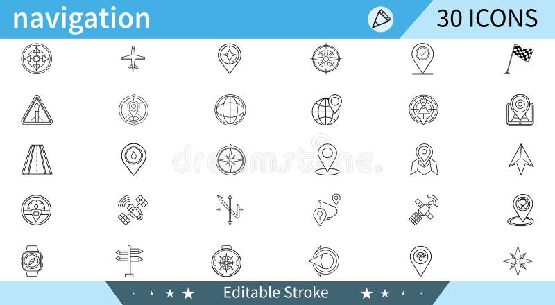 Navigation Icons GPS, Map, Compass, Route, Location, Travel, Airplane ...
