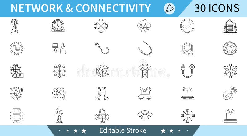 Network Connectivity Icons Internet, Servers, Wireless, Security, and ...
