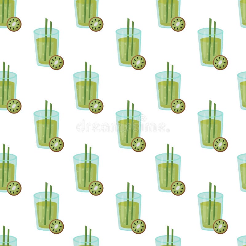 Seamless Pattern with Fruit Kiwi Cocktail in Glass with Straw. Fresh ...