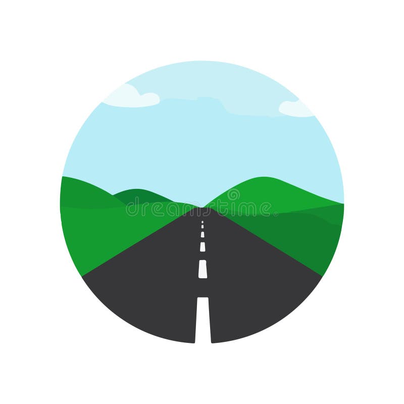 Road To the Mountains, Road Journey Icon Logo with Sky and Green ...
