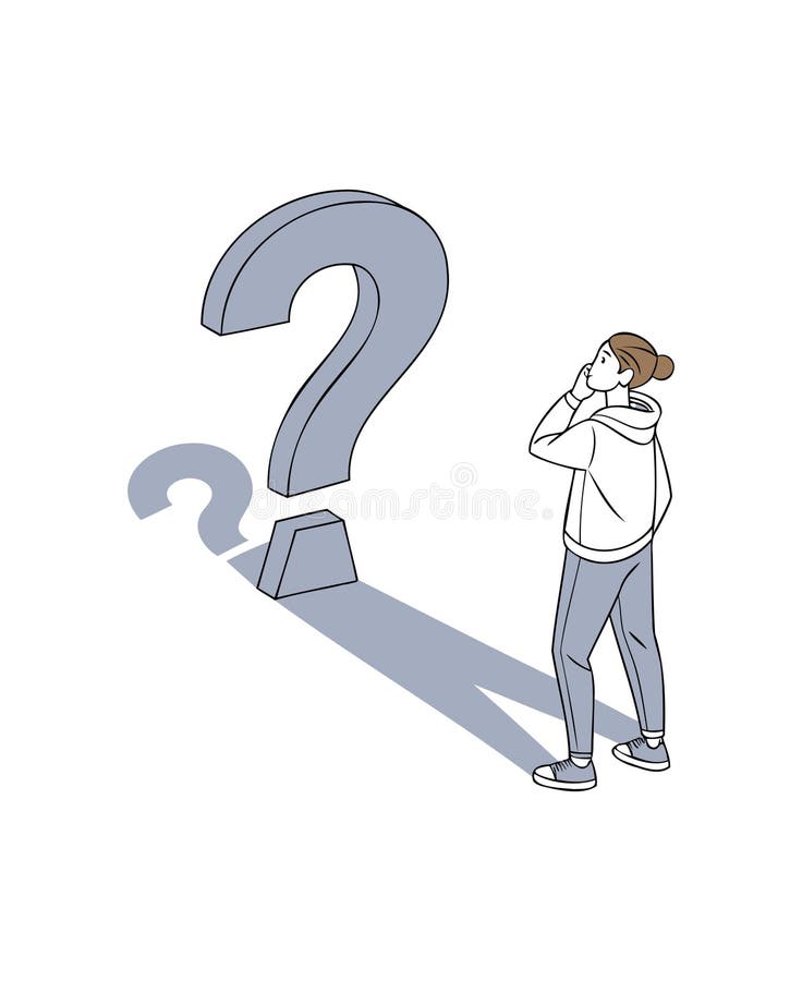 Pensive Woman Contemplating Large Question Mark – Conceptual ...