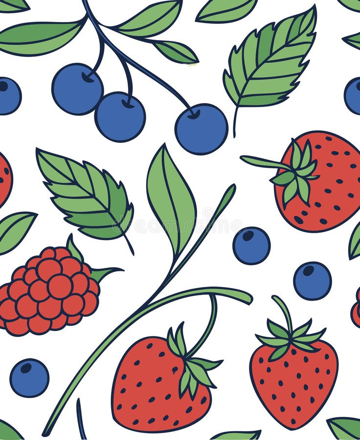 Colorful Fruit Pattern with Strawberries, Raspberries, and Blueberries ...