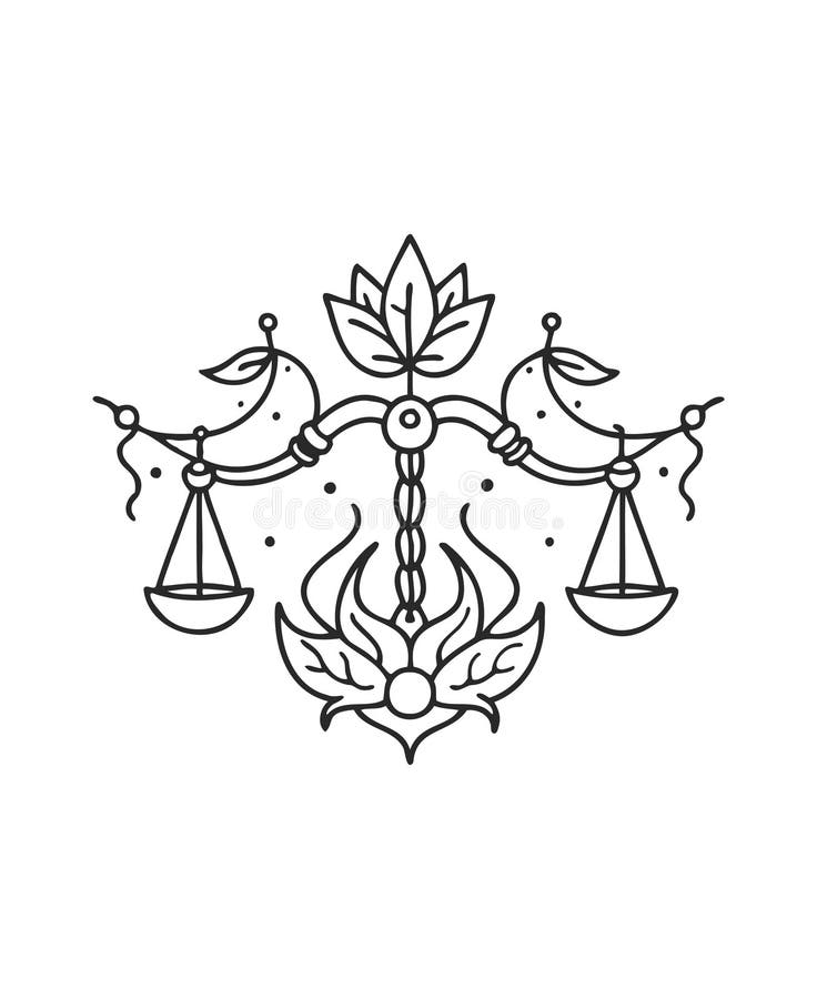 Vector Line Art of Libra Zodiac Sign with Floral Design Stock ...