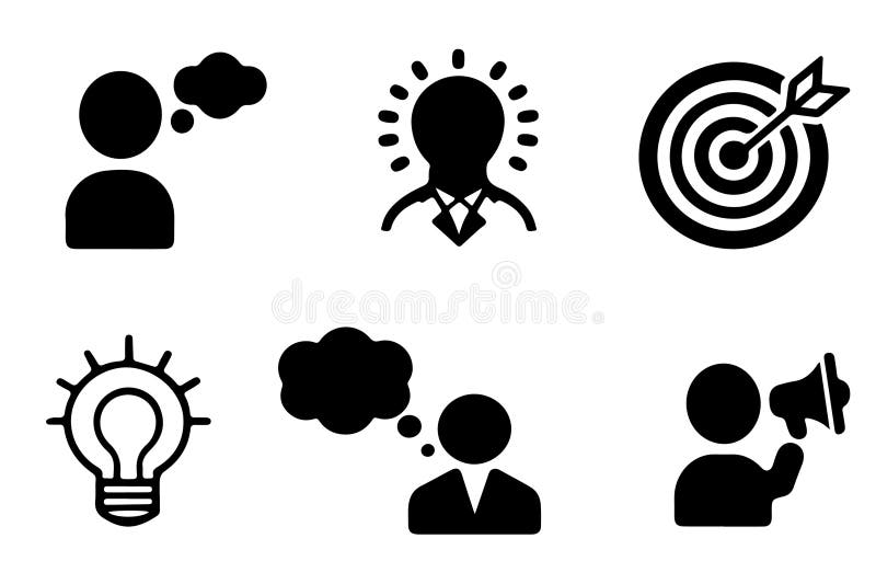 Brainstorming, Thinking, Aiming, Action Set Icon Vector Silhouette ...
