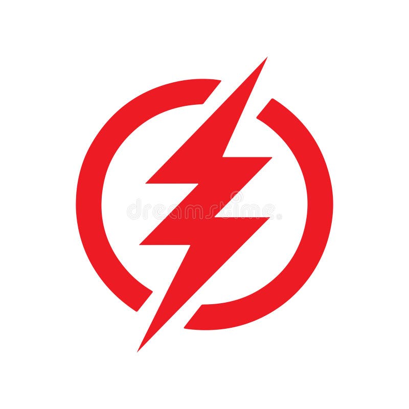 A Red Lightning Bolt is Centered within a Broken Red Circle, Set ...