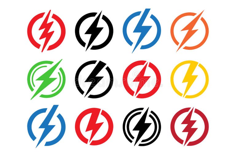 Twelve Circular Logos Each Feature a Lightning Bolt Symbol, Bisecting ...