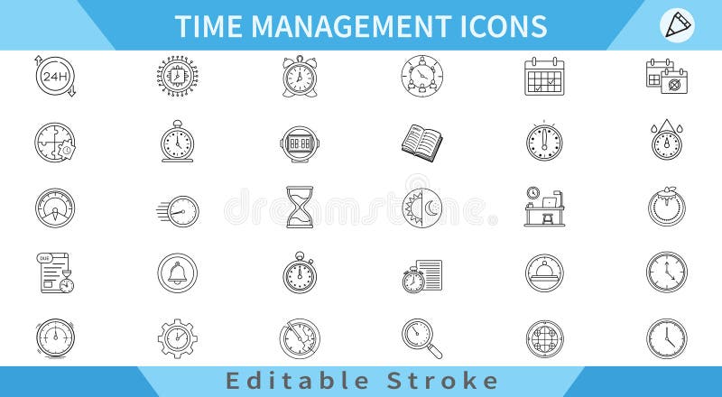 Editable Time Management Icons Clocks, Calendars, and Schedules Stock ...