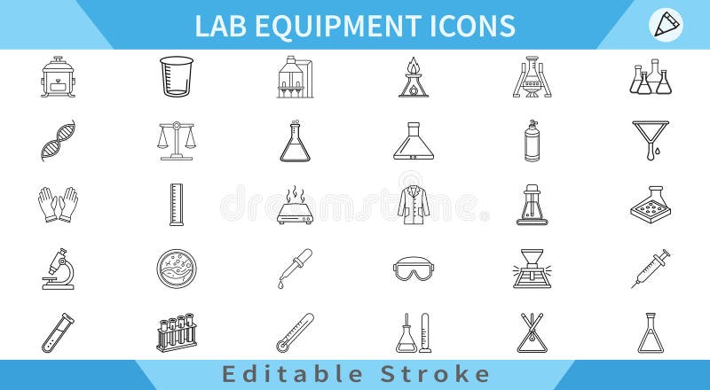 Science Lab Equipment Icons Editable Stroke Vector Illustrations Stock ...