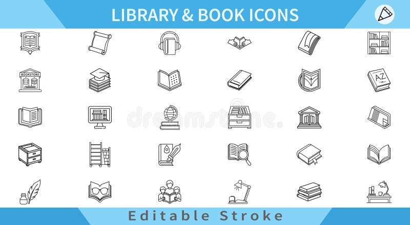 Library Book Icons Editable Stroke Vector Illustrations Stock ...