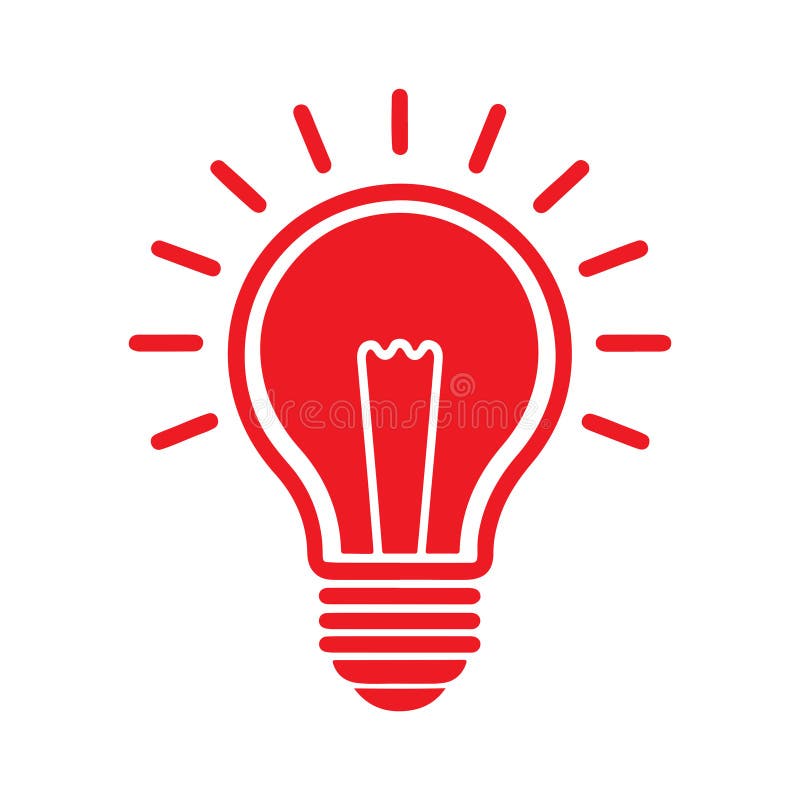 Red Light Bulb Icon with a Filamental Structure in the Center, Depicted ...