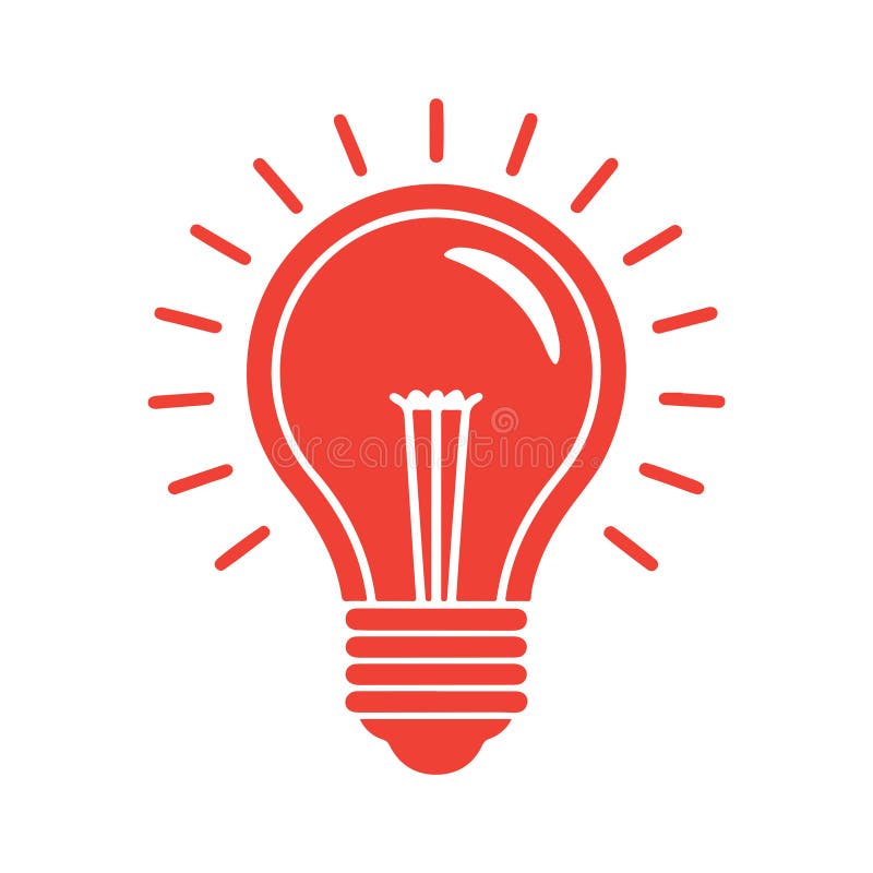 Red Light Bulb Icon with Stylized Filament and Radiating Lines ...