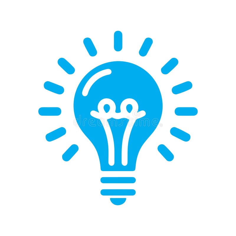 Blue Light Bulb Icon with Radiating Lines, Symbolizing an Idea or ...