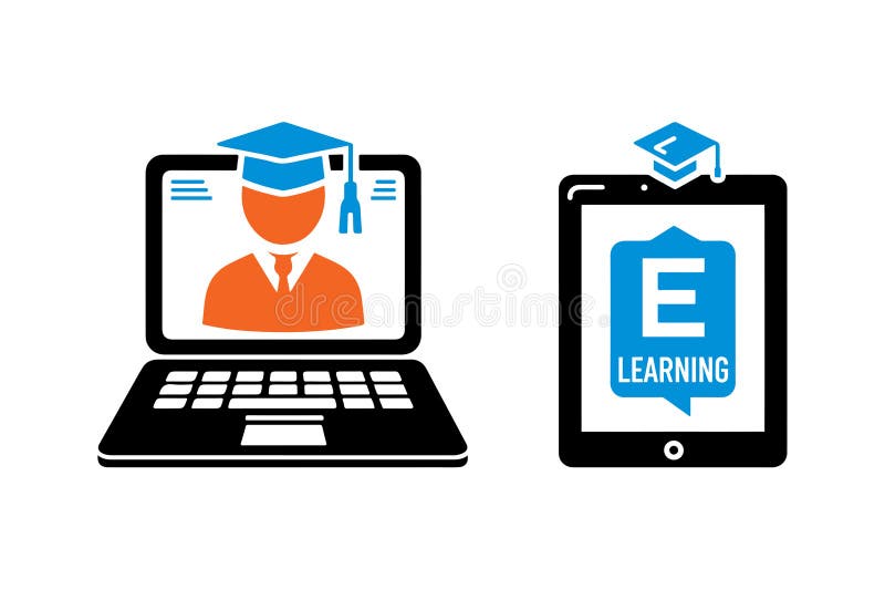 Laptop and Tablet Icons Represent E-learning. Stock Illustration ...