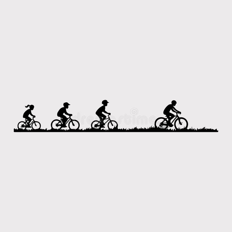 Cycling Silhouettes a Group of People Riding Bicycles in Line. Stock ...