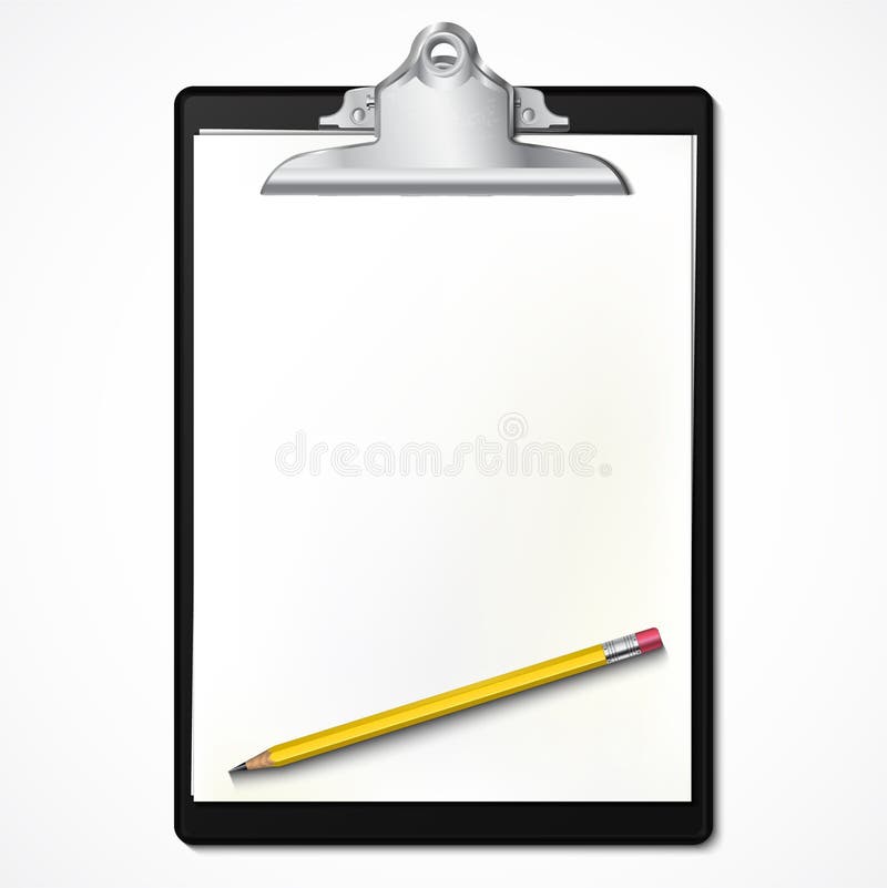 Realistic Black Clipboard with Paper and Pencil on it Stock Vector ...