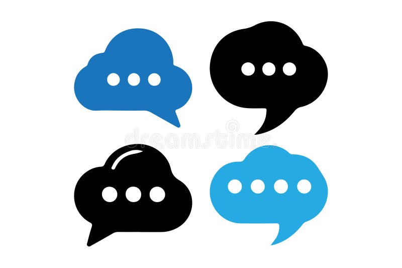Four Speech Bubble Icons, Two Black and Two Blue. Stock Illustration ...