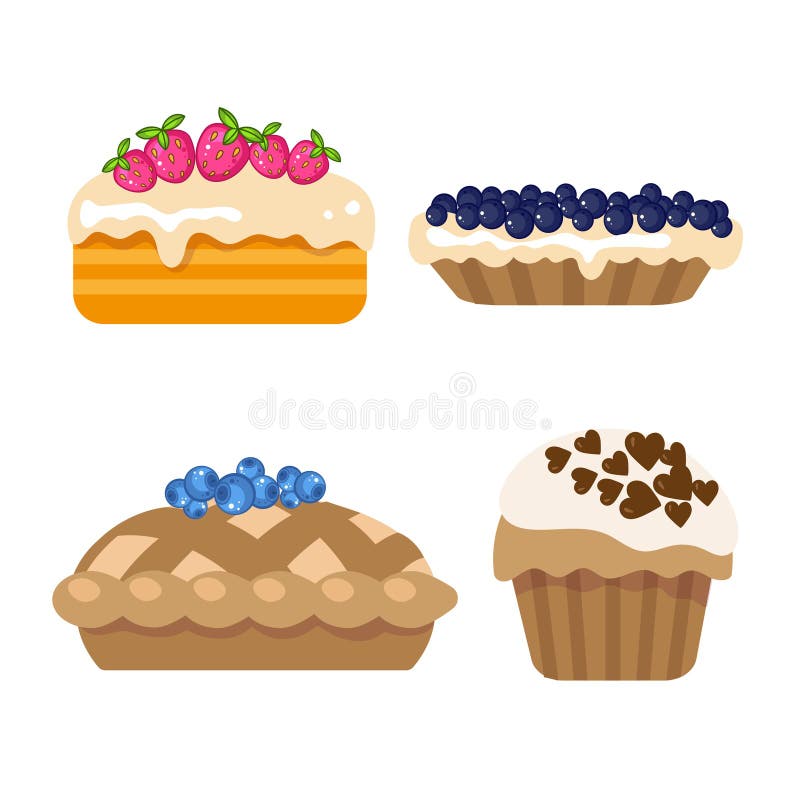 Cake Simple Set. Cute Delicious Clip Art Stock Vector - Illustration of ...