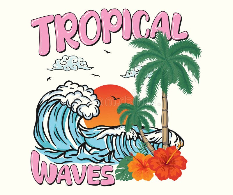 Summer Tropical waves stock illustration. Illustration of brand - 372006412