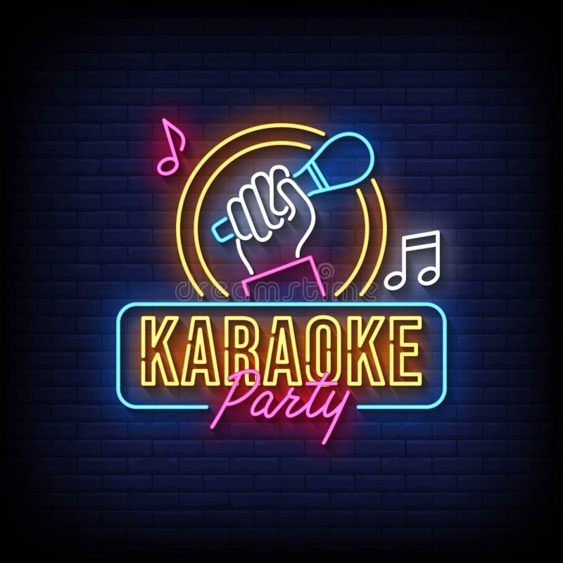 Karaoke Party Neon Sign with Brick Wall Background Vector Stock Vector ...