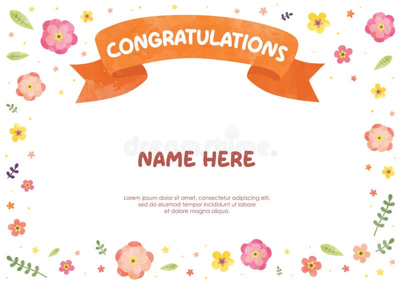 Kids Children Certificate Background with Cute Floral Flower Frame for ...