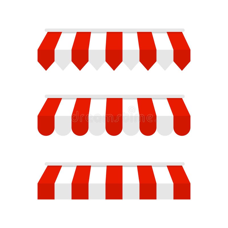 Striped Red and White Sunshade. Striped Awnings Vector. Canopy for ...