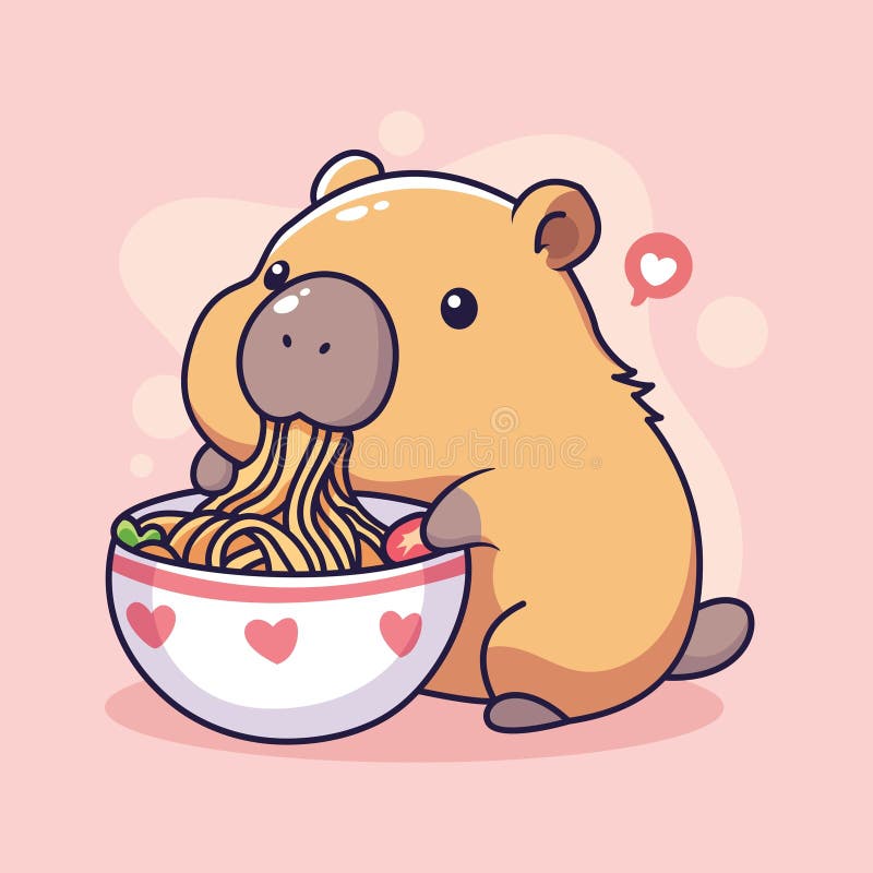 Cute Cartoon Capybara Eating Spaghetti. Vector Illustration Stock ...