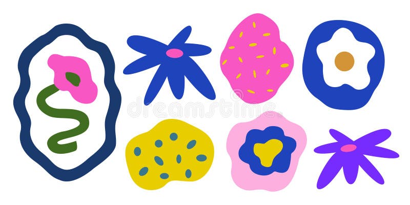 Botanical Set of Abstract Colorful Flowers and Plants. Organic Floral ...