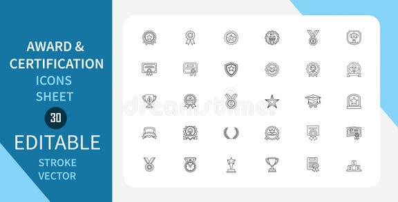 Award and Certification Line Icons Set. Trophies, Medals, Badges, Shields and More Stock ...